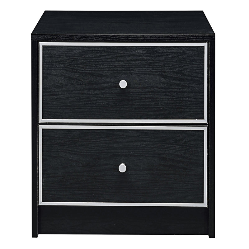 Latitude Run® Black And Silver 2-Drawer Nightstand | Wayfair